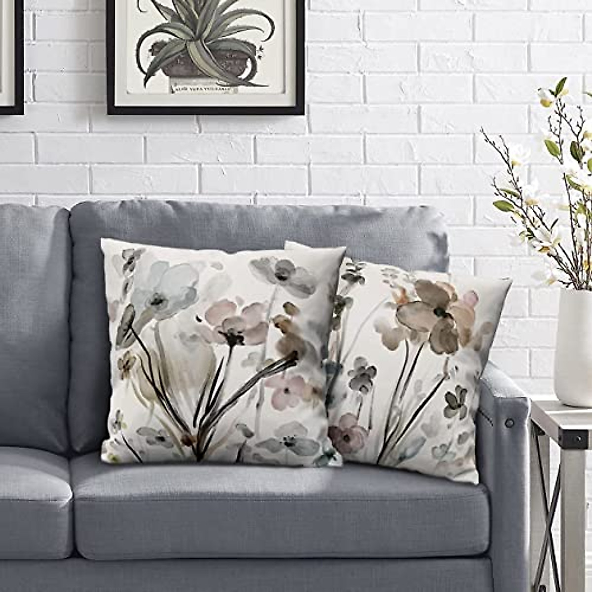 Qesonoo Flower Throw Pillow Covers 18x18 Set of 2, Flowers Pillow Cushion Cases, Modern Decorative Square Pillowcases for Sofa Couch Bedroom Living Room Car