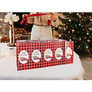 Iconikal Buffalo Plaid with Red Truck Paper Treat Bags, Red, 40-Count Set