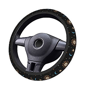 Moon and Sun Steering Wheel Cover Universal 15 Inches Non-Slip Neoprene Cute Stars Wrap Car Accessories Protector Case for Women & Men Girls Fit Auto SUV Sedan Vans Trucks