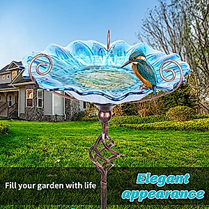 MUMTOP Bird Baths for Outdoors, Outdoor Bird Bath,Glass Birdbath Sunflower Bird Feeders Bowl with Stake for Garden Yard Decor (Blue)