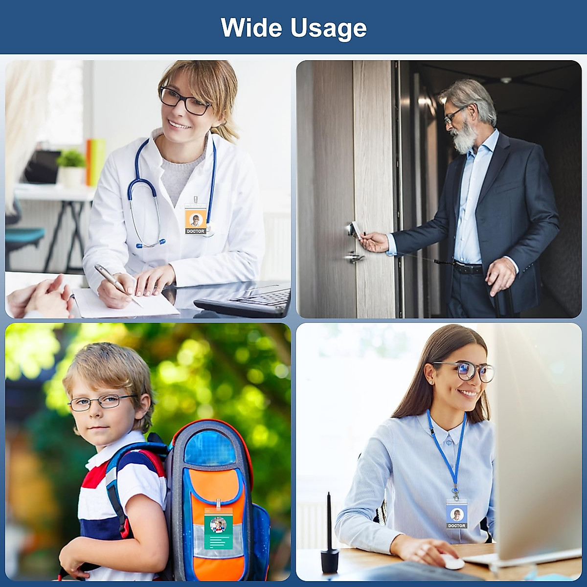 Fushing Pack of 50 Clear Plastic Vertical Badge Holders, Name Tag Holders, Card Holders (S)