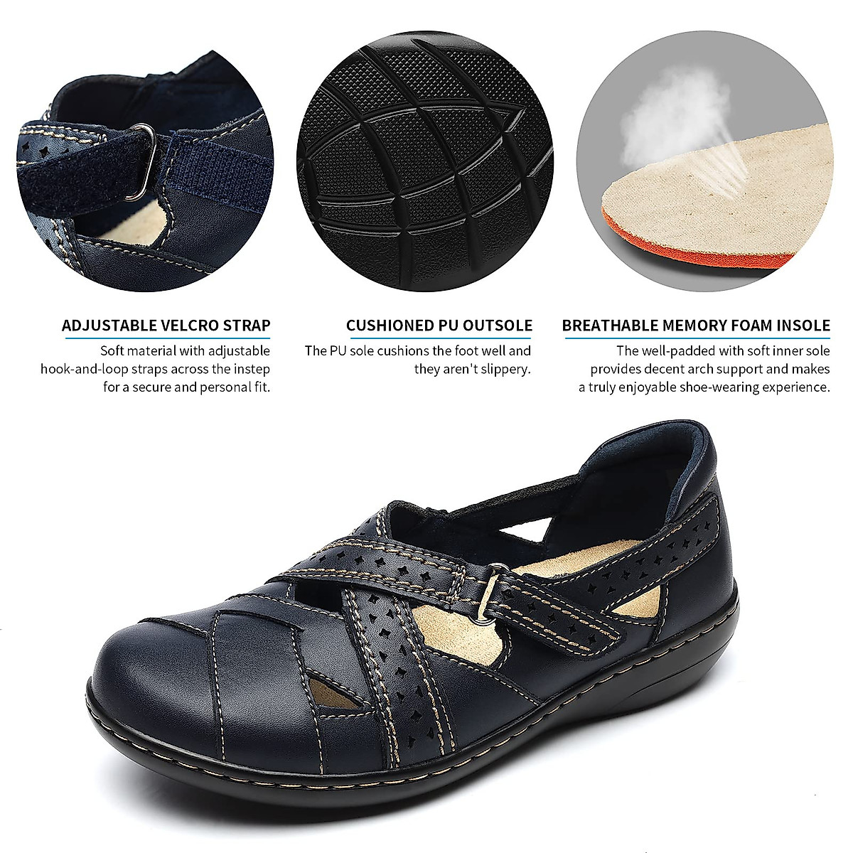 TERRIKAT Women's Casual Navy Loafers Cute Slip On Comfort Walking Flats Leather Driving Moccasins Fashion Closed Toe Boat Shoes 8.5 M US 1308-Lan8.5