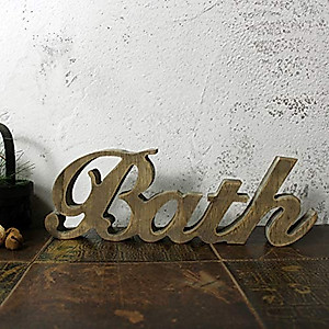 CVHOMEDECO. Primitives Rustic Wood Words Sign Free Standing Bath, Bathroom/Home Wall/Door Decoration Art (Natural 2)