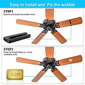 HFYHWT 20PCS Ceiling Fan Balancing Kit, 5 Sets High Calibration Blade Balance Tool Including 5 Pcs Resilient Clips and 15 Pcs Metal Self-Adhesive 3G Weight