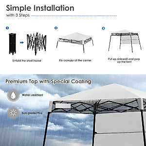 Tangkula 7x7 Ft Pop Up Canopy, Slant Leg Outdoor Canopy with Carry Bag & 4 Stakes, Compact Portable Canopy Tent for Hiking Camping Fishing & Picnic (7'x7' Base; 6'x6' top)