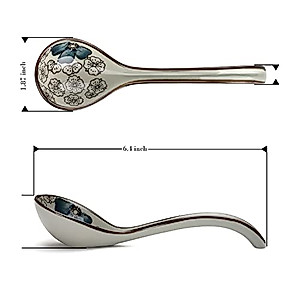Ceramic Soup Spoons Set of 4 Porcelain Japanese Soup Spoon Long Handle Asian Soup Spoon Sets for Pho Ramen Noodles Wonton Dumpling Rice (Model 2#)