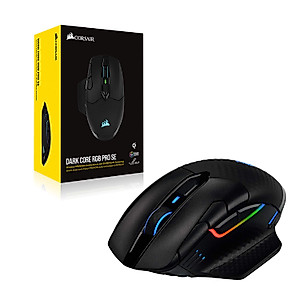 Corsair Dark Core RGB Pro SE, Wireless FPS/MOBA Gaming Mouse with Slipstream Technology, Black, Backlit RGB LED, 18000 DPI, Optical, Qi Wireless Charging Certified (Renewed)