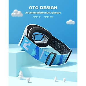 ZIONOR X11MINI Kids Ski Goggles - Cylindrical Snowboard Snow Goggles for Boys Girls Child Youth, UV Protection Anti-fog Helmet Compatible (VLT 29% White Frame ClearRevoSilver Lens)