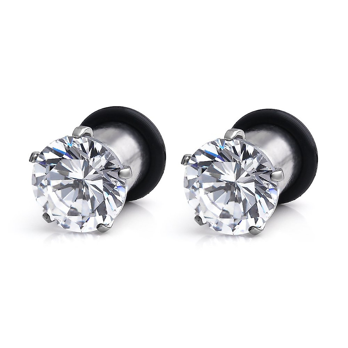 Ruifan 316L Surgical Steel Single Flare Prong Set Clear CZ Ear Stretcher Expander Plugs Piercing Gauge with O-Ring 2G(6mm)- Sold As a Pair