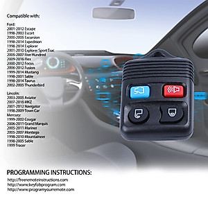 Car Keyless Entry Remote Key Fob Replacement fits for Ford Mustang Focus Expedition Explorer Taurus Fusion Escape, Mercury P/N: CWTWB1U345 GQ43VT11T 315Mhz (Set of 2)