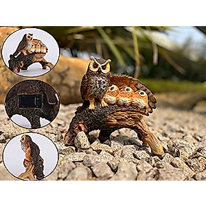 Garden Statue Owl Figurine Light - Resin Sculpture with Solar LED Light, Cute Owl for Patio,Yard, Lawn Ornaments, Gifts for Mom,Housewarming.