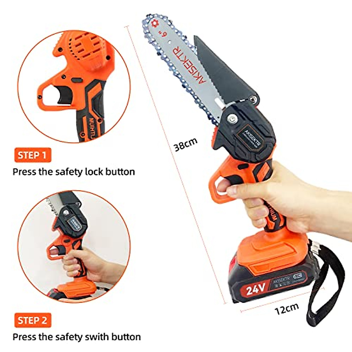 Mini Chainsaw Cordless, 6 Inch 4 Inch Small Chainsaw One-Hand Use Electric Chain Saw with 2x24V Rechargeable Battery, Portable Handheld Chainsaw Battery Powered for Wood Cutting Tree Trimming(Orange)