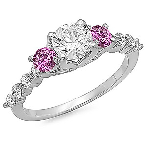 Dazzlingrock Collection 14K Round Pink Sapphire & White Diamond 3 Stone Engagement Ring, White Gold, Size 9.5