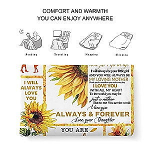 Mom Blanket Gifts for Mom from Daughter Sunflower Blanket to Mom Flannel Blankets Gift from Daughter Birthdays Christmas Mother's Day Soft Throw Blankets for Mom Couch Bed Blanket Gift 50x60in