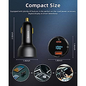 100W USB C Car Charger, Baseus PD3.0 QC4.0 PPS Super Fast Charging Type C Car Charger with LED Display Adapter for iPhone 14/13/ Pro Max Samsung Galaxy S22/S21 Ultra/Tab S8 iPad MacBook Laptop