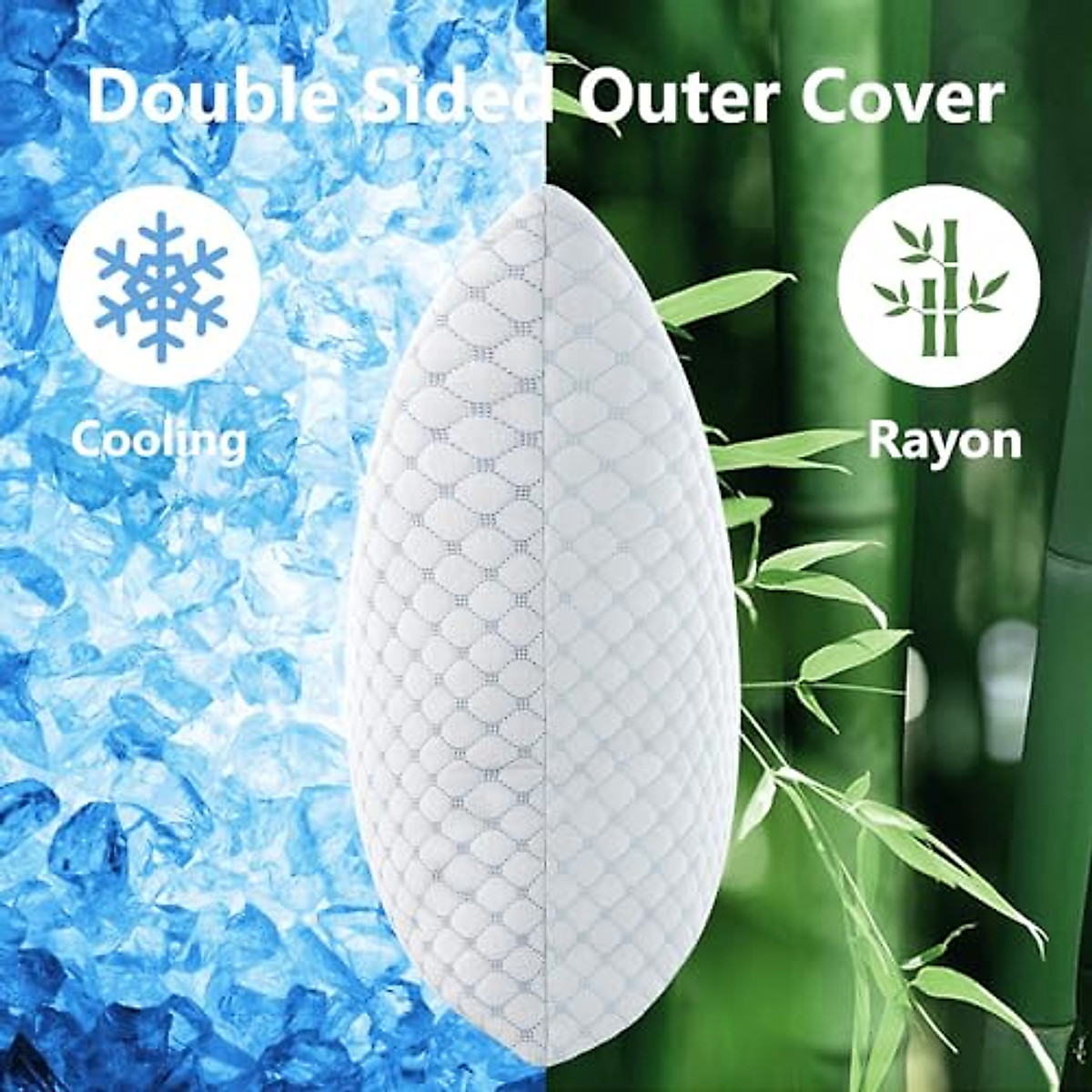 KHHMNB (2023 Upgrade) Side Sleeper Pillow for Neck and Shoulder Pain, Cooling Pillow with Two Sides of Specially Designed-One Side Ice Silk, One Side Rayon, Queen Size Set of 2