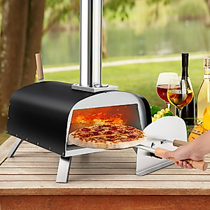 Giantex Pizza Oven Outdoor, Propane and Wood Fired Pizza Maker with 13" Pizza Stone, Pizza Peel, Gas Burner with Regulator, Built-in Thermometer, Portable Pizza Oven for Camping Backyard Party