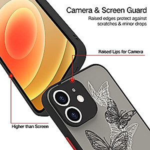 LSL Compatible iPhone 12 Black and White Butterfly Case, Translucent Matte Soft TPU Bumper Case Cute Black and White Butterfly Print Pattern Design Hard PC Back Clear Case 6.1 Inch