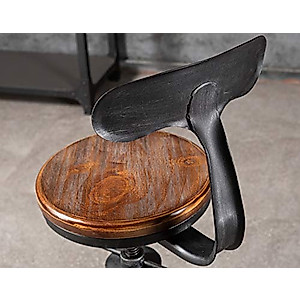 LOKKHAN Set of 2 Rustic Industrial Bar Stool-24-30 Adjustable Metal Swivel Wooden Top Barstools-Counter Height Extra Tall Bar Height-Vintage Farmhouse Kitchen Breakfast Cafe Stool-with Backrest