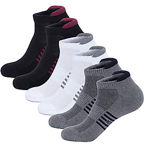 KONY Men's Cushioned Athletic Ankle Tab Socks for Running Working(6 Pairs), Moisture Wicking Thick Cotton Low Cut Socks Size 9-12 (Mix Color with Tab)