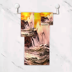 Flradish Lighthouse Towels 3 Pack Bath Towels for Bathroom Set Soft Cotton Highly Absorbent Lightweight & Quickdry Towel Set 1 Bath Towel,1 Hand Towel,1 Washclothe