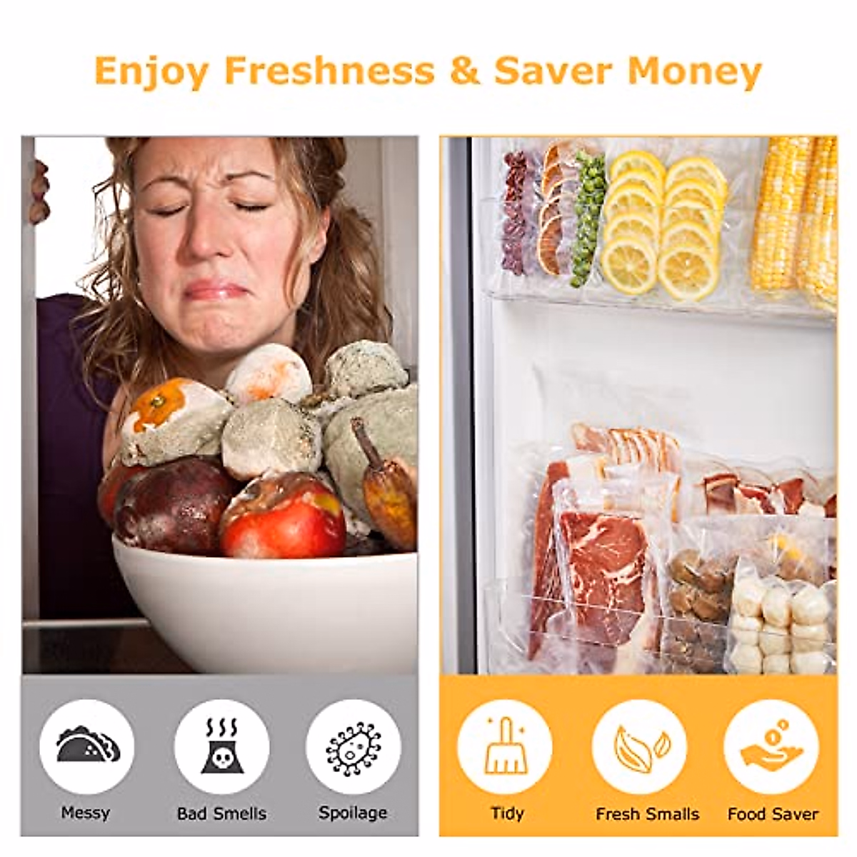 FRESKO Food Vacuum Sealer Machine, Compact but Powerful Full Automatic Food Sealer, Air Sealing System with Easy to Use, Dry & Moist Fresh Modes for All Food Saving Need, Sous Vide, Meal Prep