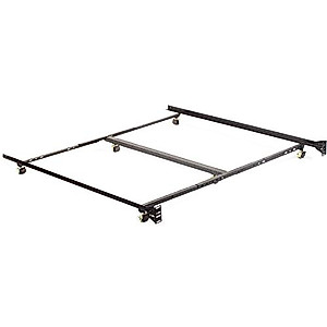 Glideaway Bolt On Headboard Low Profile Metal Bed Frame w/ 5 Support Legs & Stationary Feet For Memory Foam Mattresses & Box Springs, Queen, Black