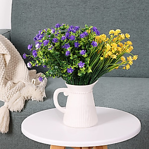 CEWOR 9pcs Artificial Flowers, UV Resistant Faux Outdoor Flowers, Fake Plastic Flowers for Cemetery Decoration Home Kitchen Bedroom Wedding Party Decor (Yellow, Purple, Green)