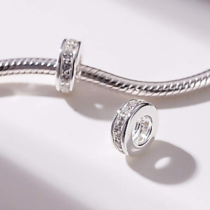 SOUKISS 925 Sterling Silver Spacer Charm Bead with Clear CZ for Charms Bracelets (2pcs Clear)