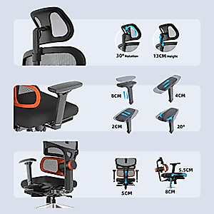 Newtral Ergonomic Office Chair with Footrest- High Back Desk Chair with Unique Adjustable Lumbar Support, Seat Depth Adjustment, Tilt Function, 4D Armrest Recliner Chair for Home Office
