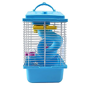 FDSF Pet Cage Hamster with Transparent Skylight Double Layer House for Hamster Golden Hamster Pet Blue