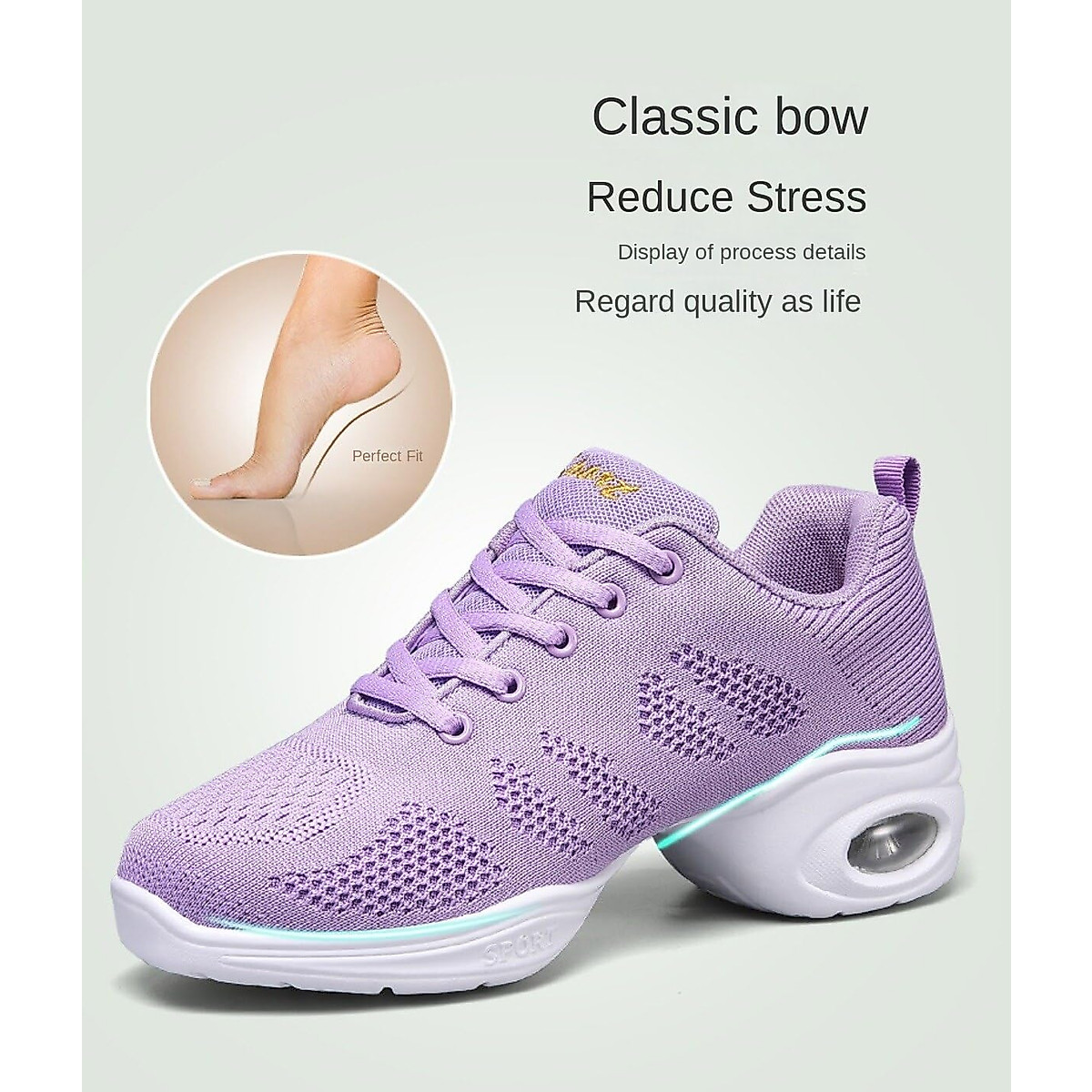 Women's Breathable Air Cushion Jazz Dance Shoes Lace Up Mesh Sneakers - Split Sole Athletic Walking Dance Thick Sole (Black,8.5)