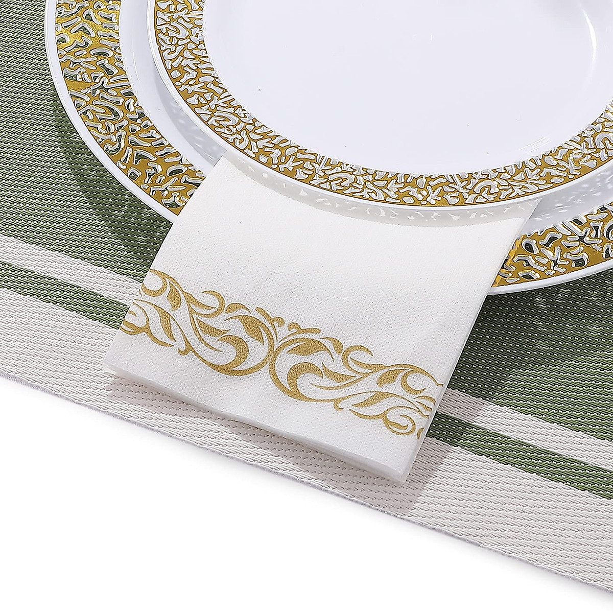 FOCUSLINE 200 Linen Feel Disposable Bathroom Napkins, Soft and Absorbent Paper Guest Towels, Cloth-Like Paper Hand Towels Decorative Napkins for Parties, Weddings, Dinners or Events, Gold, 12" x 17"
