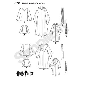 Simplicity 8723 Harry Potter Cosplay and Halloween Costume Sewing Pattern, Kids Teens and Adult Sizes XS-XL