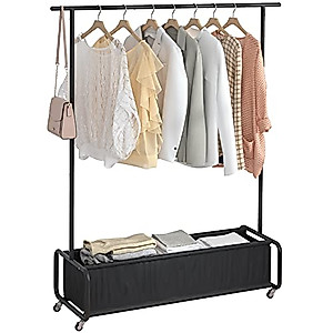 Boeeoan Clothes Rack With Large Storage Bag, Clothes Organizer Stand on Wheels, 2-in-1 Freestanding Garment Rack, Rolling Clothes Storage Cart, Coat Rack, for Bedroom, Laundry Room, Living-room, Black