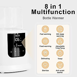 NCVI Baby Bottle Warmer, Milk Warmer Fast Heating, Defrosting Food Heater, Steam Sterilizer, with LCD Display, Timer, Temperature Control, Auto Shut-Off, BPA Free, for Breastmilk, Formula and Food