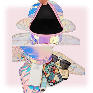ENJOININ Women's Laser Holographic Backpack Butterfly Angel Wings Casual Daypack Shoulder bag for Young Girls (Laser Pink)