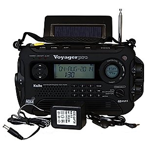 Kaito Voyager Pro KA600 Digital Solar Dynamo Hand Crank AM/FM/LW/SW & NOAA Weather Emergency Radio with Flashlight, Reading Lamp,Smart Phone Charger & RDS and Real-Time Alert, with AC Adapter, Black