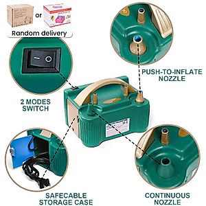 PartyWoo 110V 600W Electric Balloon Pump, Portable Balloon Inflator, Dual Nozzle Air Pump for Balloon Garland
