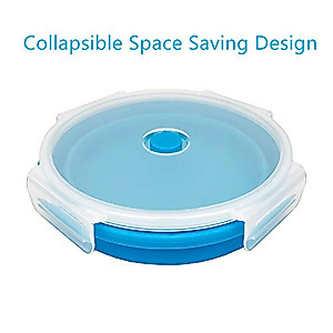 CARTINTS 1100ml Large Collapsible Food Storage Containers with Lids Silicone Food Container Collapsible Silicone Leftover Containers, Microwave Freezer Safe, For Camping Travel, 3Pack, Blue