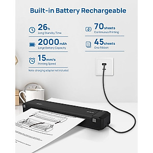 Portable Printer, POLONO MT800 2.0 Wireless Bluetooth Thermal Printer, Support 8.5" X 11" US Letter, Compatible with Android and iOS, Mobile Thermal Transfer Printer for Travel, Mobile Office and Home