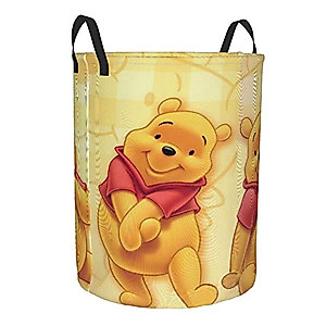 W-innie P-ooh Cartoon Circular Hamper Dirty Clothes Handles Basket for Storage Organizer Storage Bin,Kids Room,Home Organizer,Nursery Storage,Baby Hamper,Durable With Printing