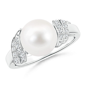 Angara Freshwater Cultured Pearl Classic Ring for Women, 14K White Gold Ring Size-7.5 (Grade-AA | Size-9mm) | June Birthstone Jewelry Gift for Women| Wedding | Anniversary | Engagement