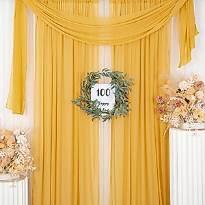 Chiffon Backdrop Curtains 29"x96'' 2 Panels Gold Chiffon Curtains Window Curtain Panels Semi-Sheer Curtain Drapes Soft Chiffon Fabric Backdrop for Parties Stage Decortation (29"x96" 2 Panels, Gold)