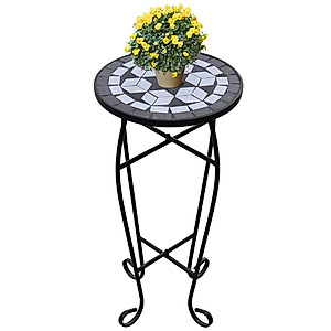 Matalde Mosaic Side Table, Round Plant Table, Indoor and Outdoor Decorative Table, Outdoor Patio Furniture, Garden Patio Living Room Coffee Table, Black, 1 pc,