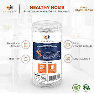 Aquaboon 5 Micron 10" x 4.5" String Wound Sediment Water Filter Cartridge | Whole House Sediment Filtration | Compatible with 84637, WPX5BB97P, PC10, 355214-45, 355215-45, WP10BB97P WP5BB97P 10-Pack