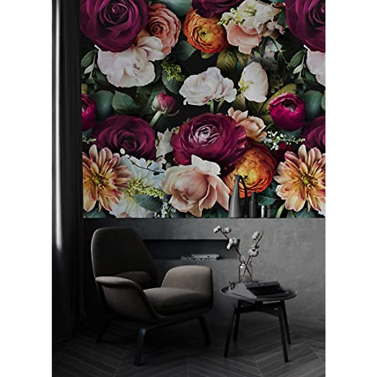 HAOKHOME 93277 Peel and Stick Floral Wallpaper Rose Daisy Removable Black/Pink/Purple Stick on Wild Mural 17.7in x 9.8ft
