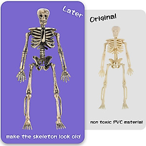 FINGOOO Small Skeleton Figurine 6 Inches,6 Pieces Plastic Skeletons Mini Poseable Skeleton Toy for Crafts Halloween Decoration (Make-Old)