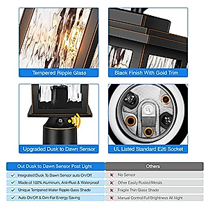 VIANIS Dusk to Dawn Outdoor Post Light with Pier Mount Base, Waterproof Lamp Post Light Fixture, Black Aluminum 3-inch Exterior Post Lamp with Tempered Glass for Driveway, Backyard, Patio, Garden