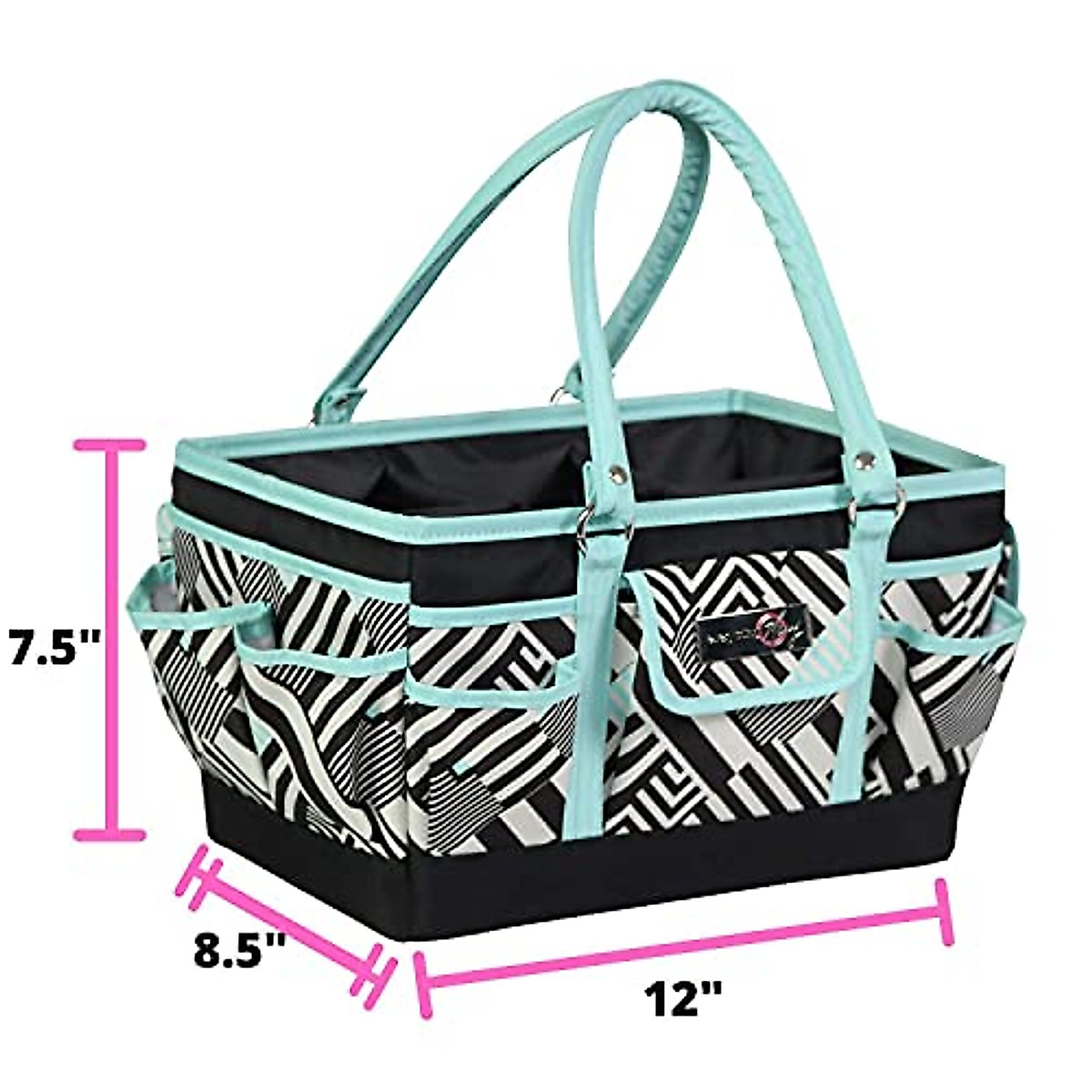 Everything Mary Teal Geometric Deluxe Store and Tote - Storage Organizer Bag for Crafts, Sewing, Paper, Art, Desk, Canvas, Supplies Storage Organization - Travel Art Box with Handle